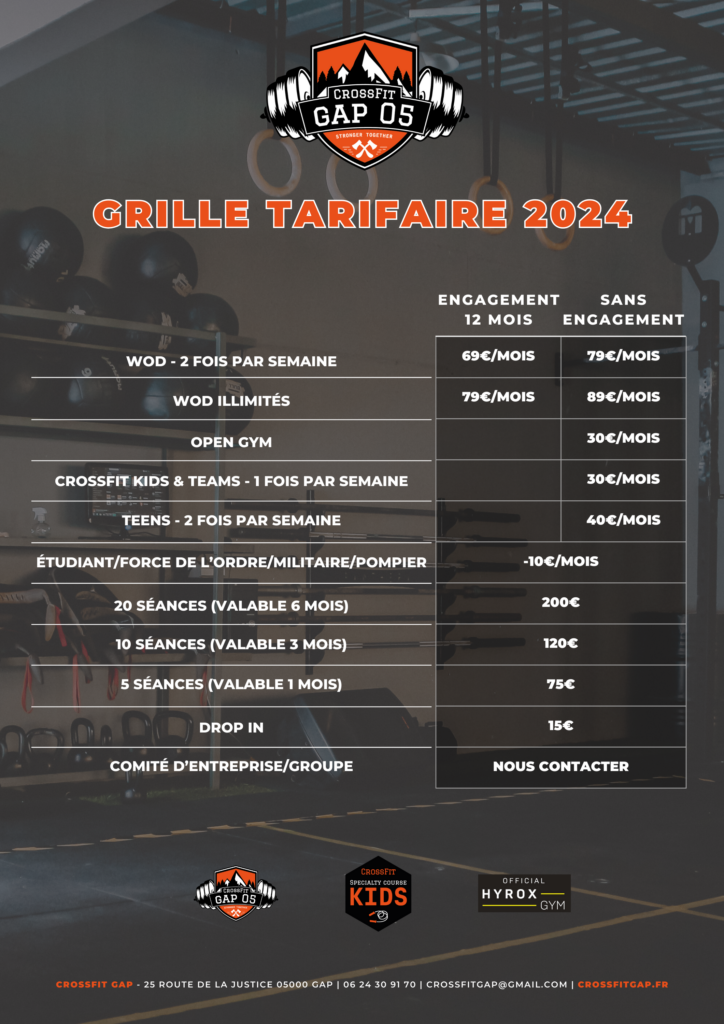 tarifs - Crossfit GAP